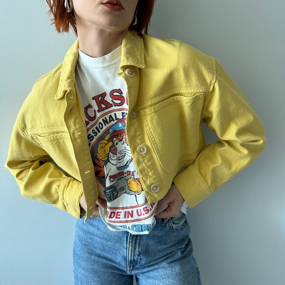 Zara | Jackets & Coats | Zara Yellow Cropped Denim Jacket | Poshmark
